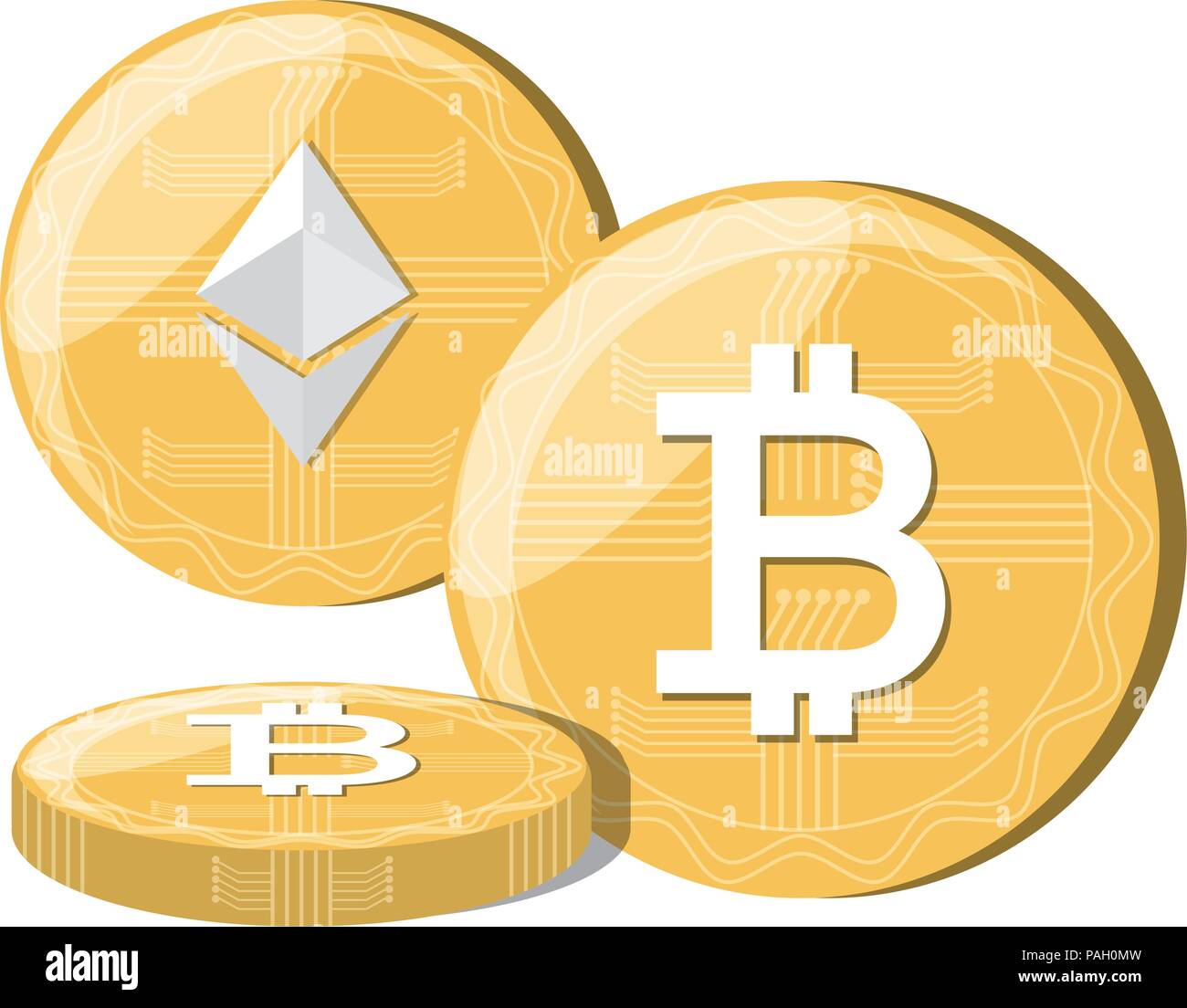 bitcoin and ethereum coins icon over white background, vector ...