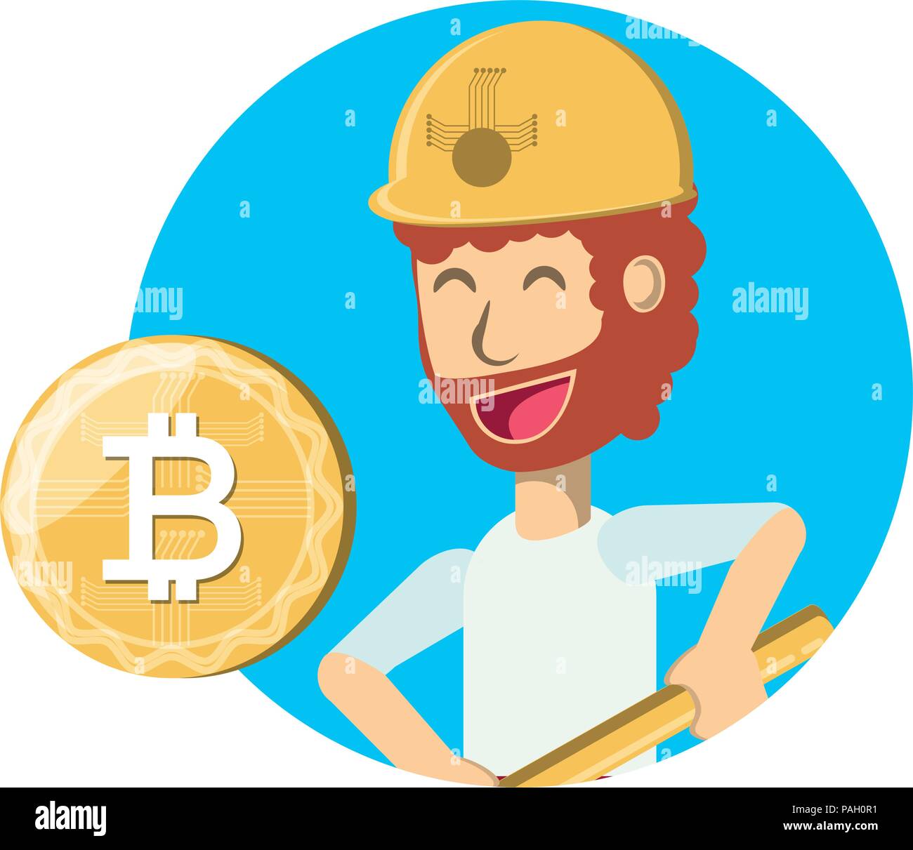 cryptocurrency mining design with cartoon man holding a pickaxe and ...