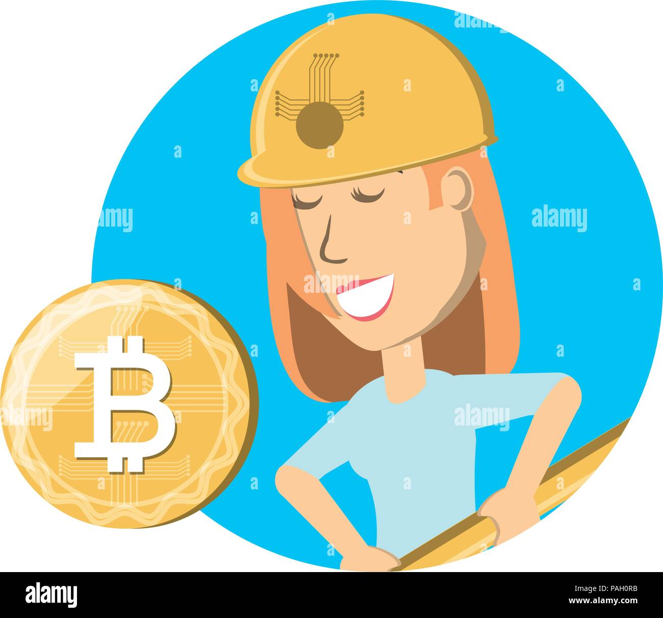 cartoon woman with bitcoin coin icon over white background, vector ...