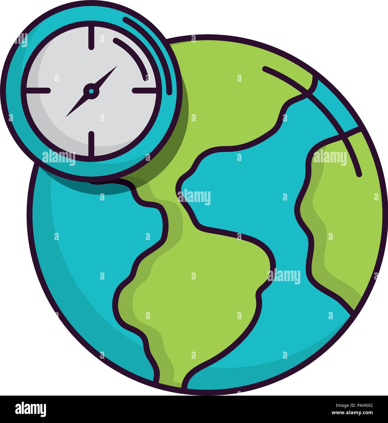 earth planet and clock icon over white background, vector illustration ...