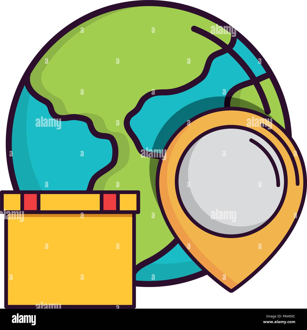 earth planet and location pin icon over white background, vector ...