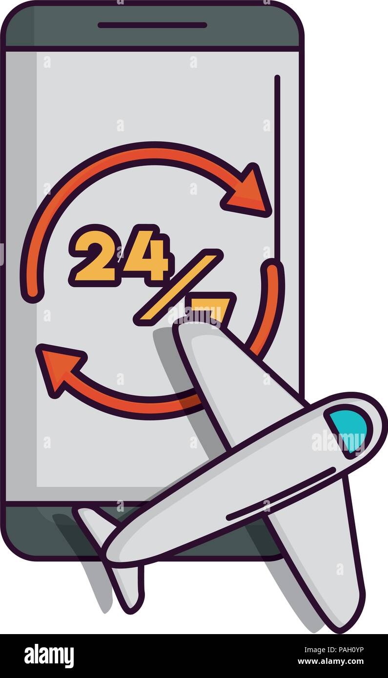 smartphone and airplane icon over white background, vector illustration ...