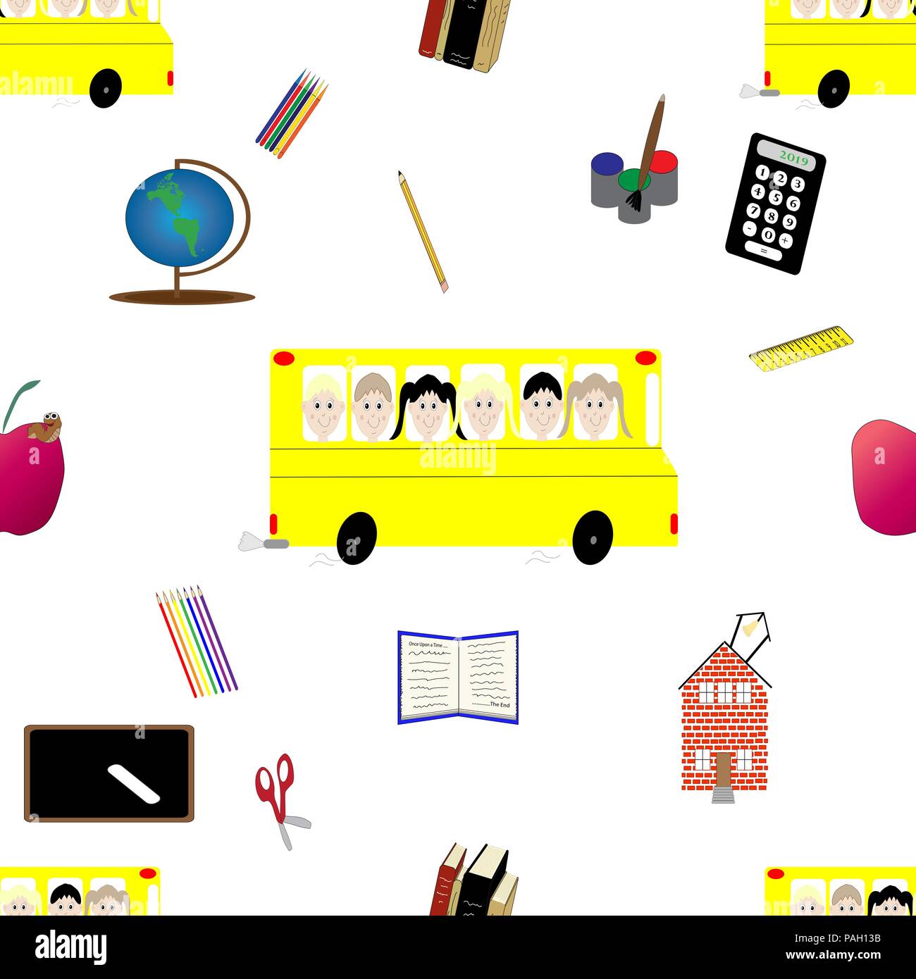 Seamless pattern for education or back to school icons including paints ...