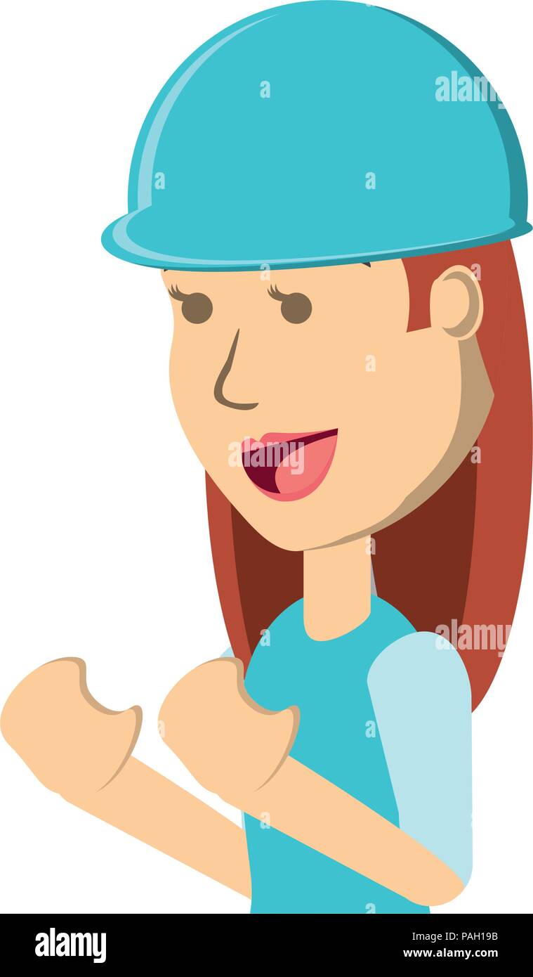 cartoon woman with safety helmet icon over white background, vector ...