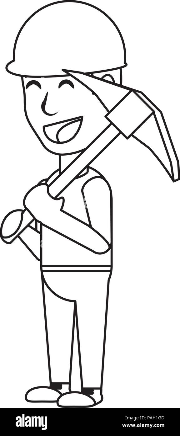 cartoon man with pickaxe icon over white background, vector ...