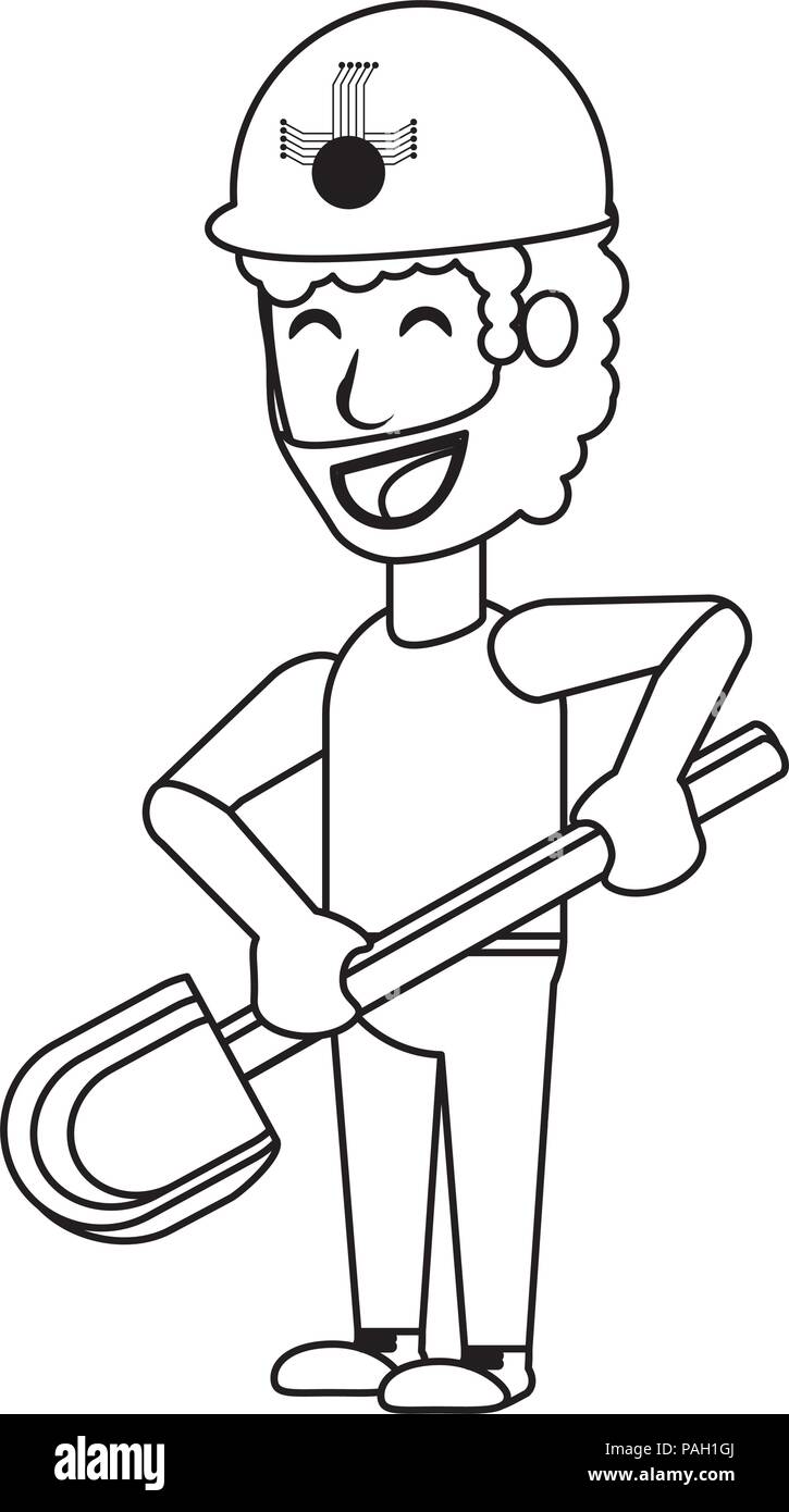 cartoon man with shovel icon over white background, vector illustration ...