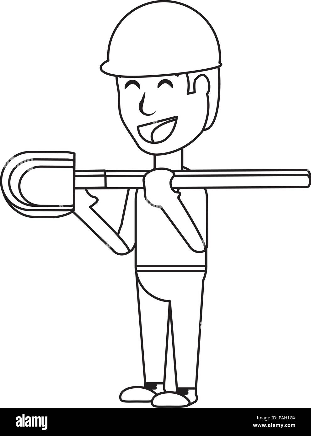 cartoon man with shovel icon over white background, vector illustration ...