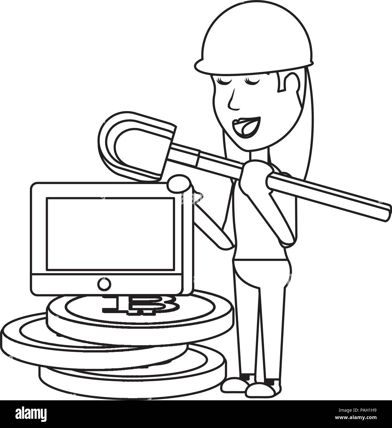 cryptocurrency mining design with laptop computer and stack of ...