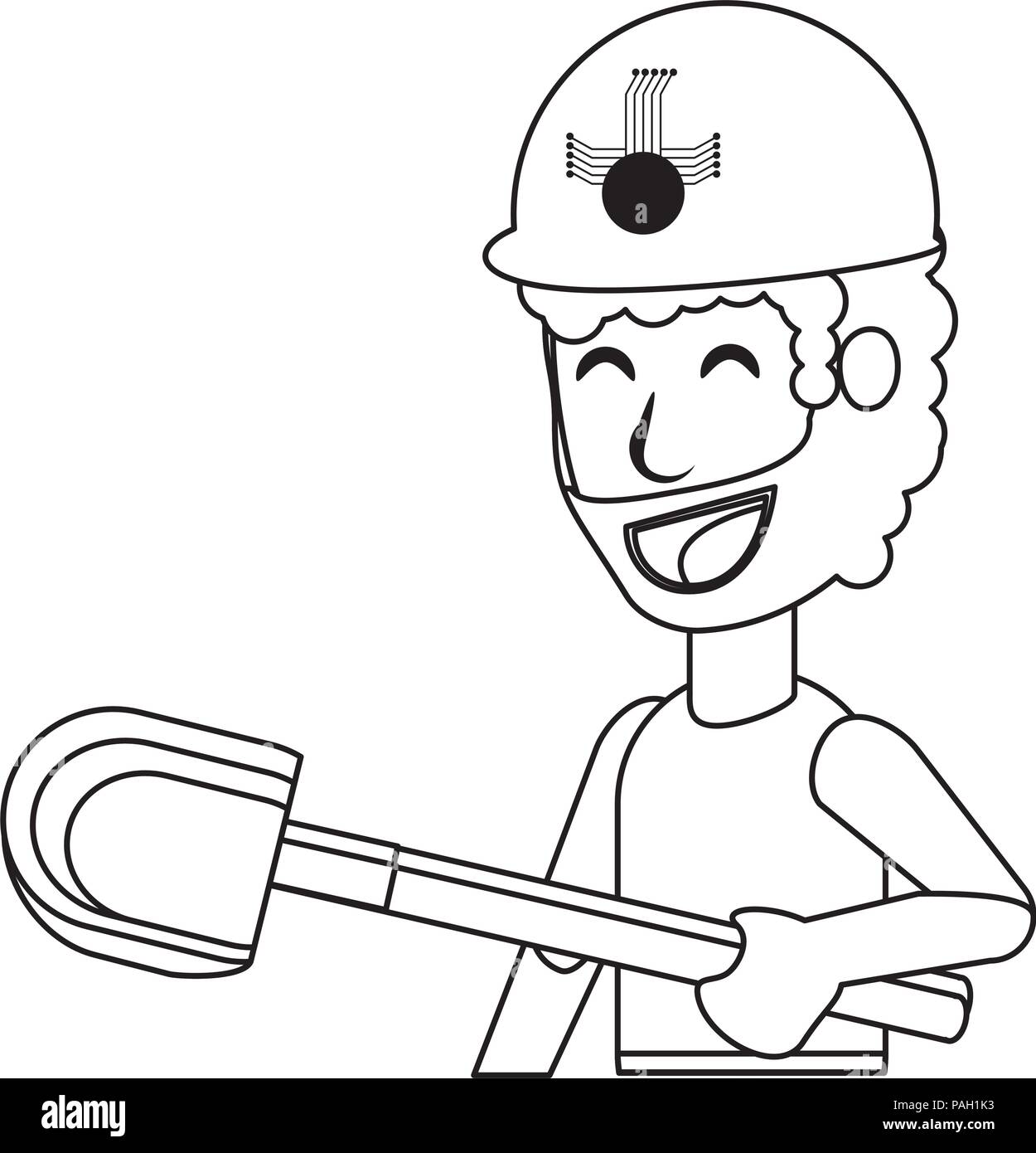 cartoon man with shovel icon over white background, vector illustration ...