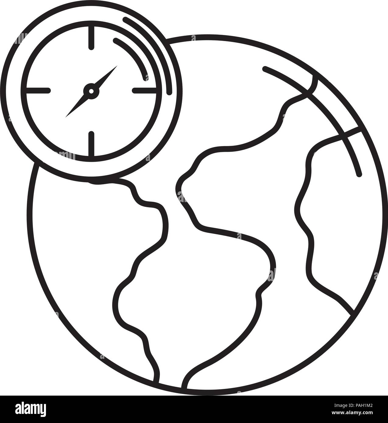 earth planet and clock icon over white background, vector illustration ...