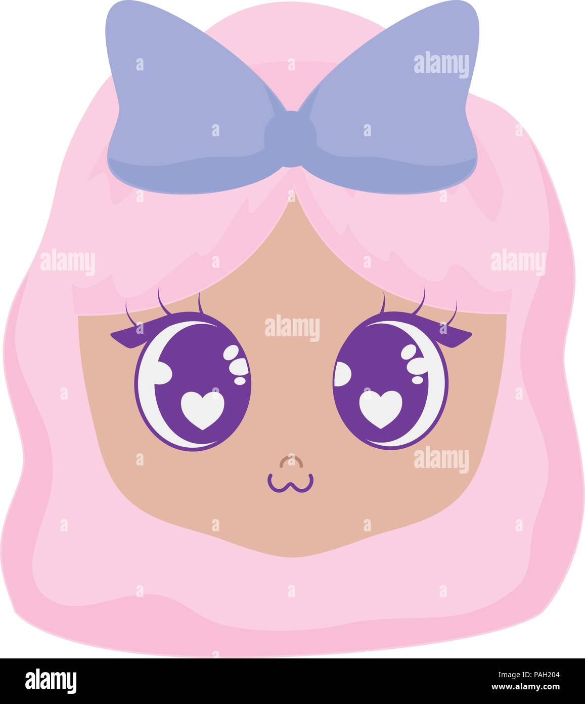 cute kawaii girl face icon over white background, vector illustration ...