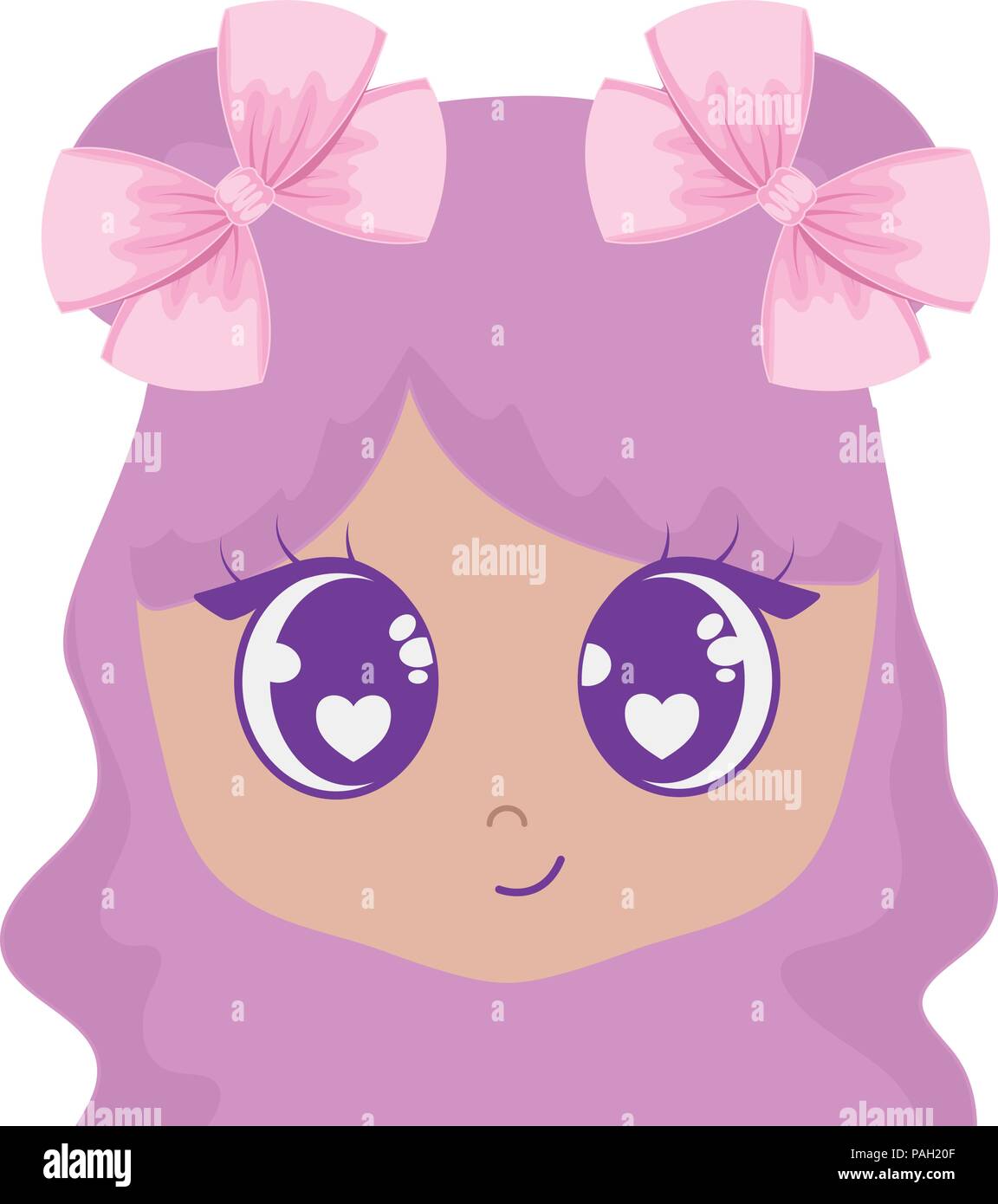 cute kawaii girl face icon over white background, vector illustration ...