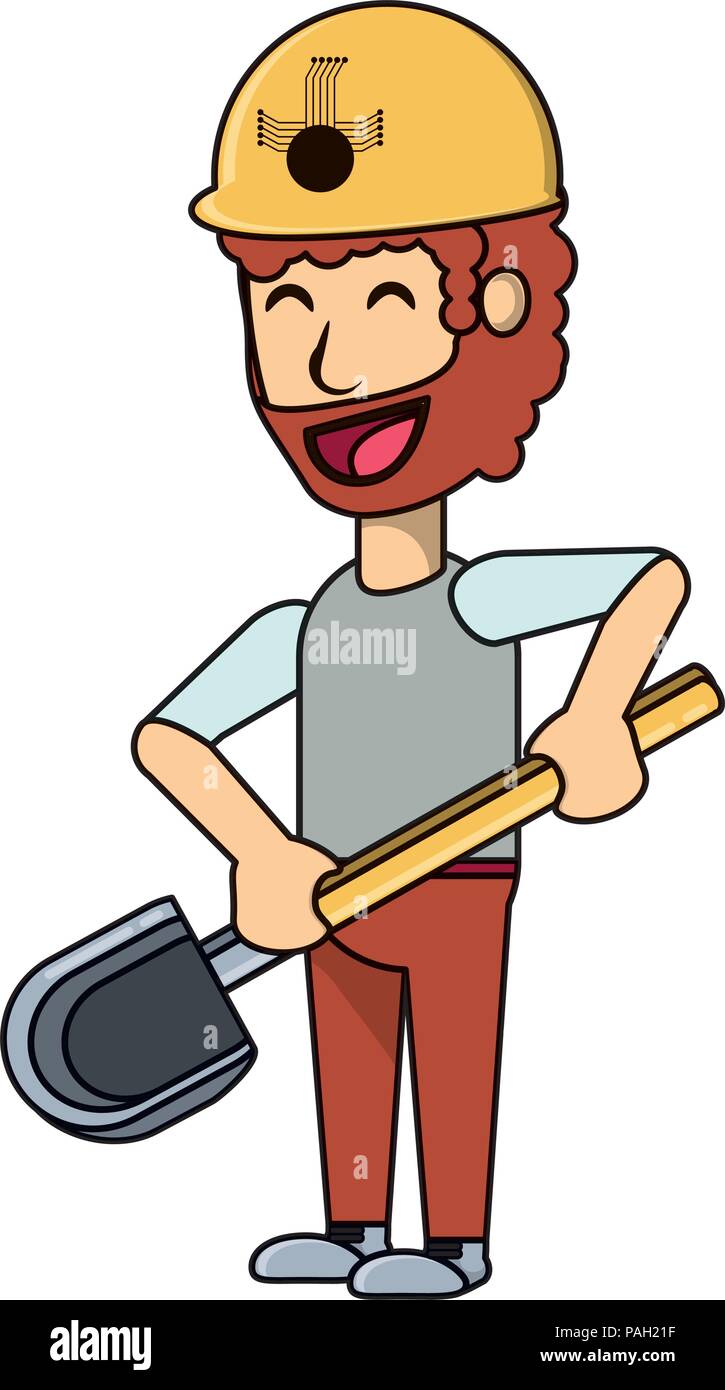 cartoon man with shovel icon over white background, vector illustration ...