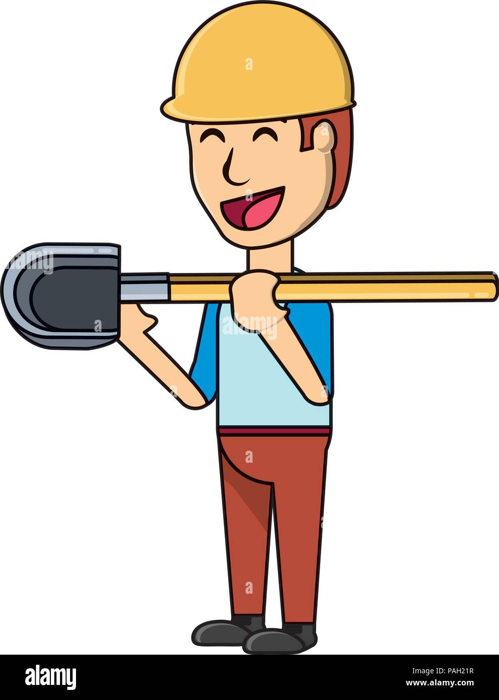 cartoon man with shovel icon over white background, vector illustration ...