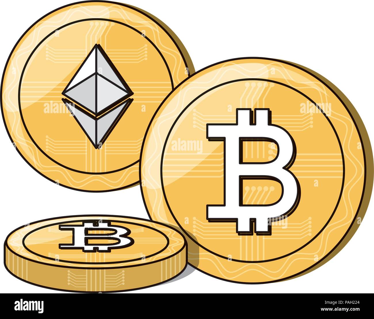bitcoin and ethereum coins icon over white background, vector ...