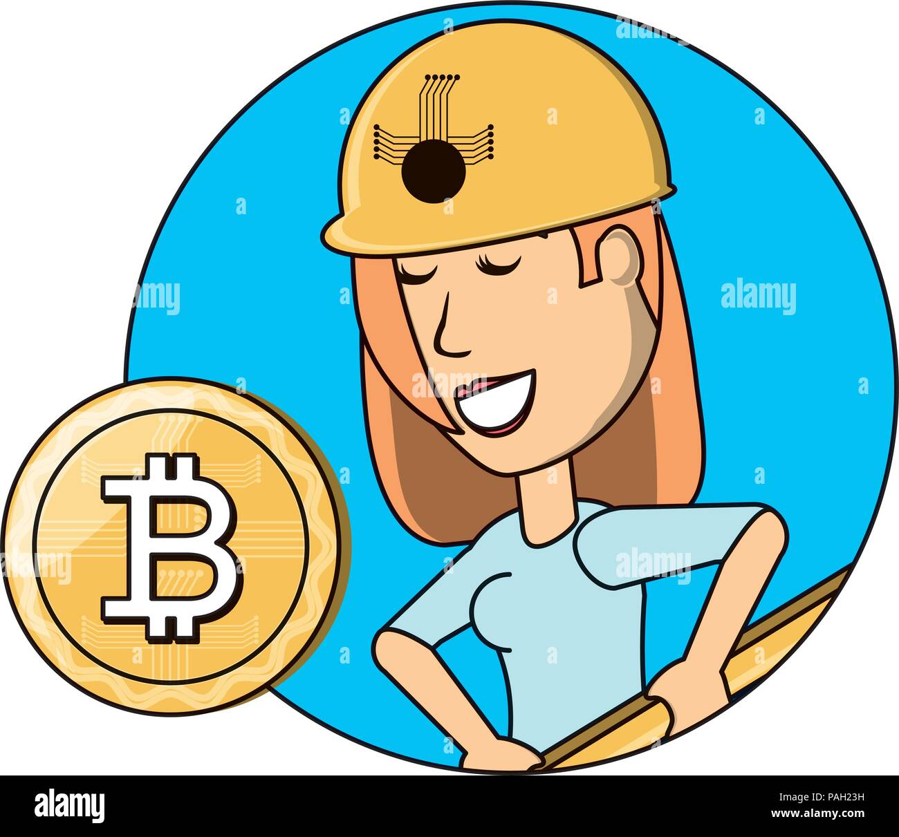 cartoon woman with bitcoin coin icon over white background, vector ...