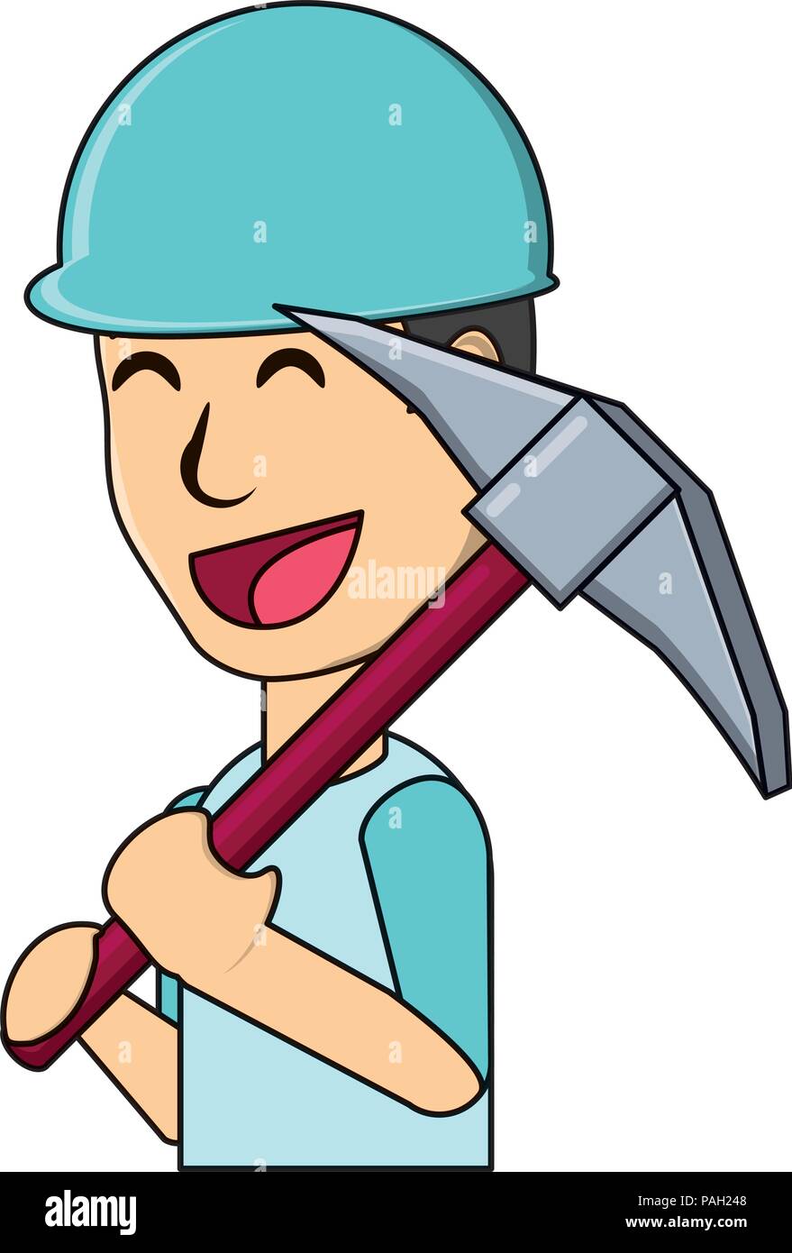cartoon man with pickaxe icon over white background, vector ...