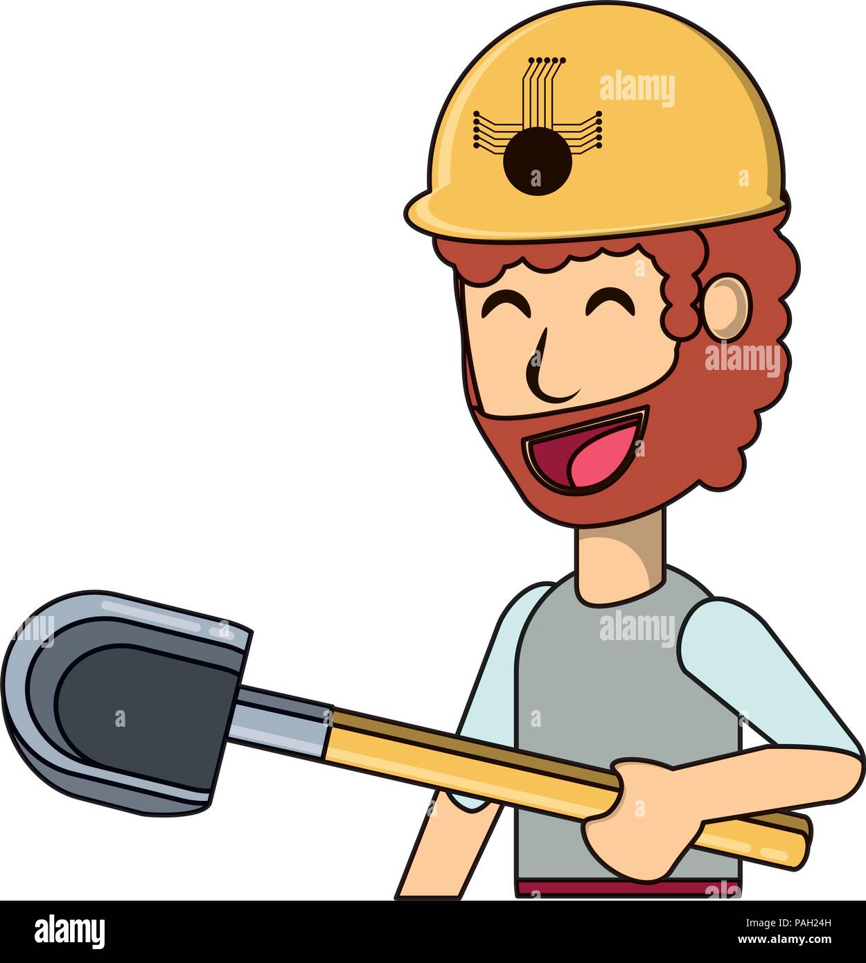 cartoon man with shovel icon over white background, vector illustration ...