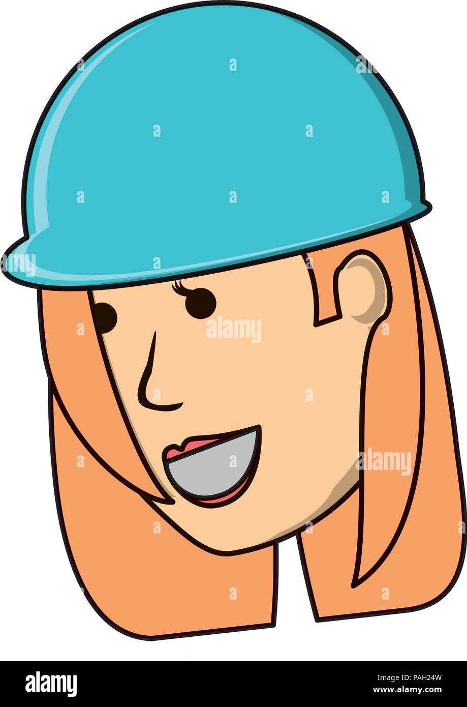 cartoon woman with safety helmet icon over white background, vector ...