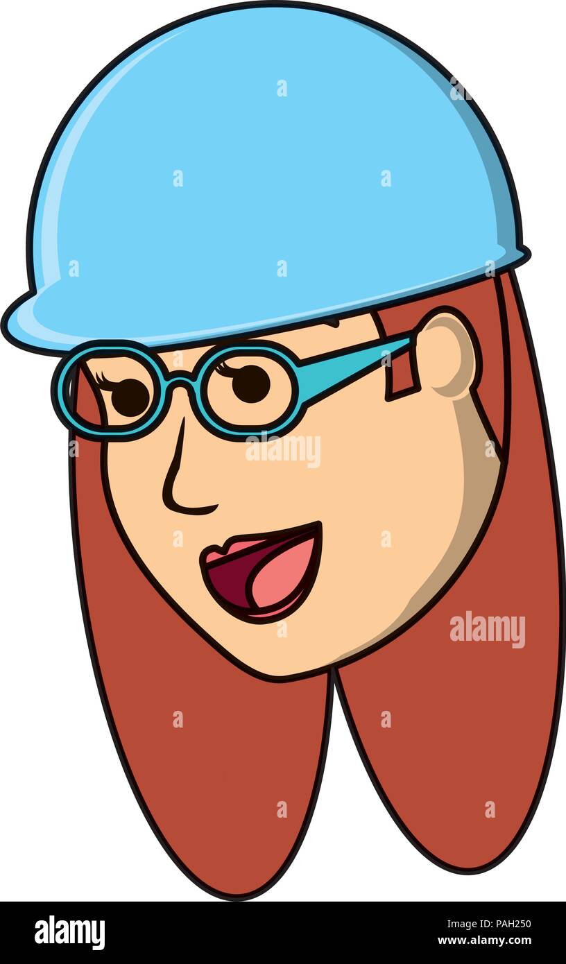 cartoon woman with safety helmet and glasses icon over white background ...