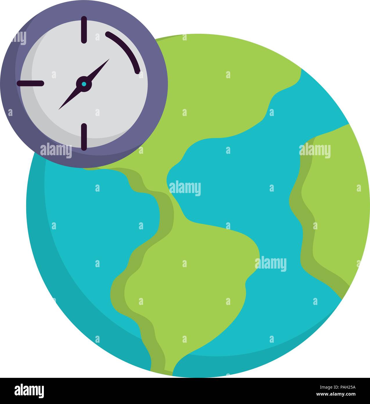 earth planet and clock icon over white background, vector illustration ...
