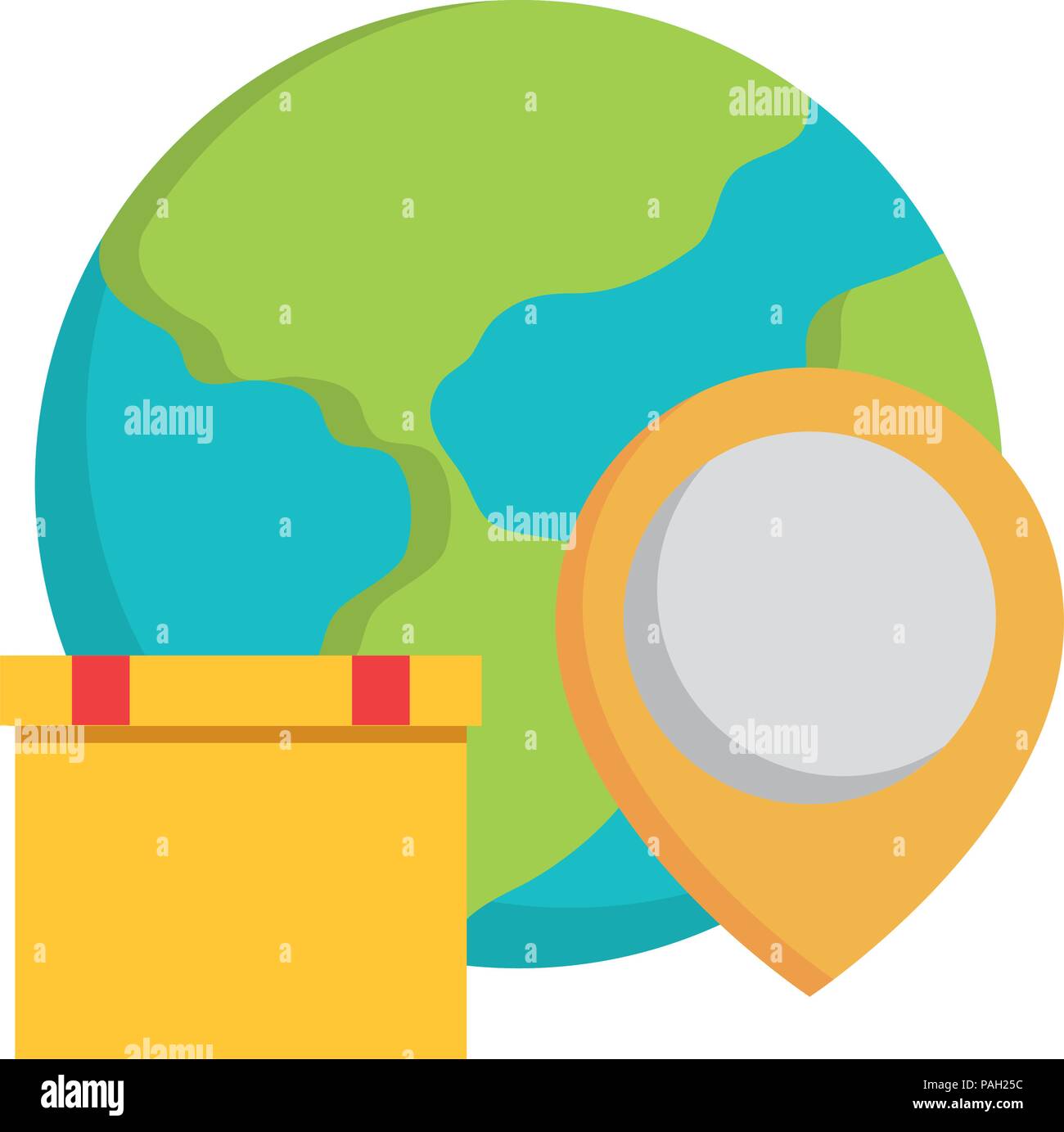 earth planet and location pin icon over white background, vector ...