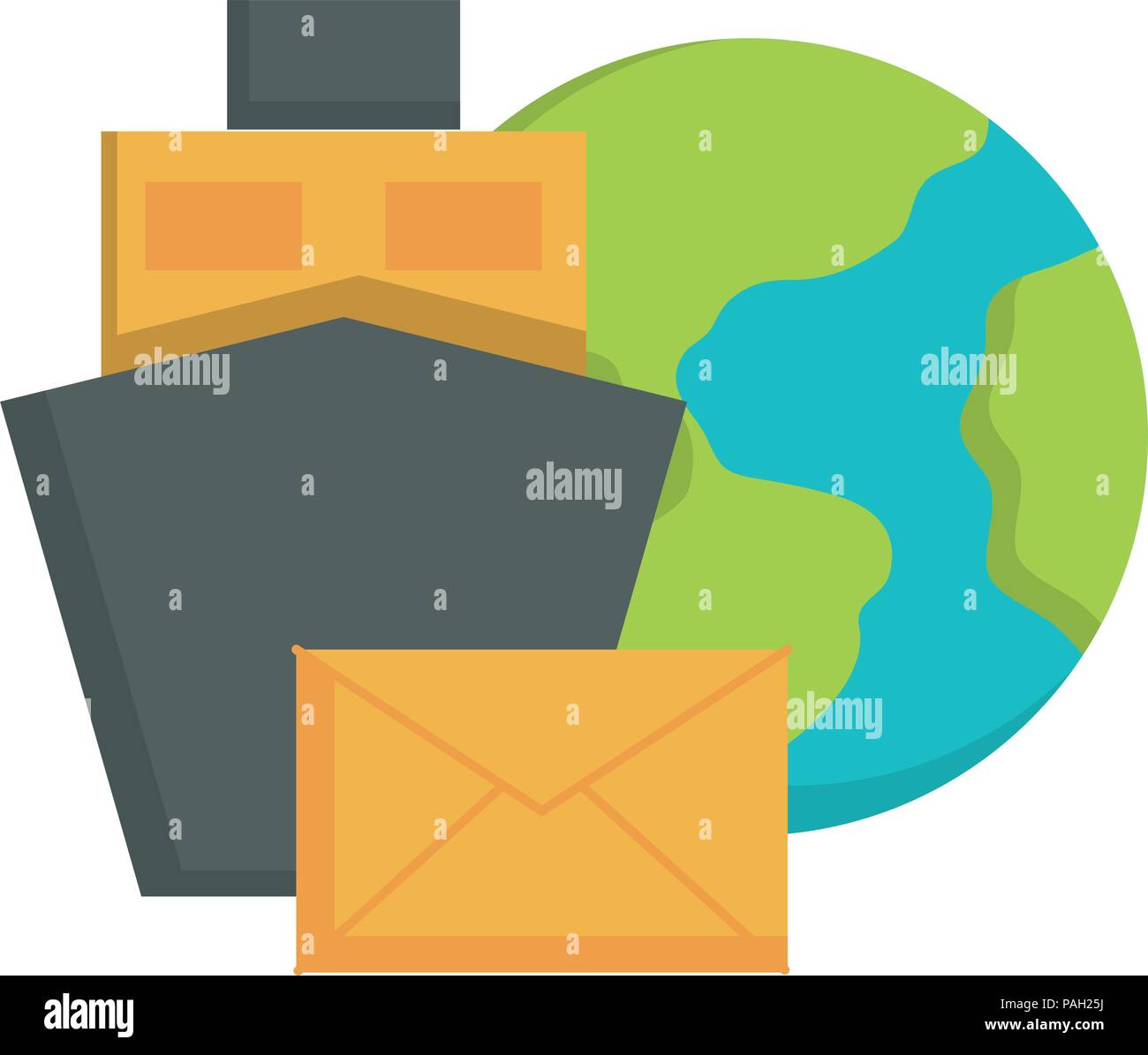 earth planet with ship and envelope icon over white background, vector ...