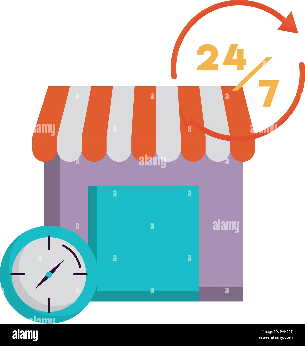 store and clock icon over white background, vector illustration Stock ...