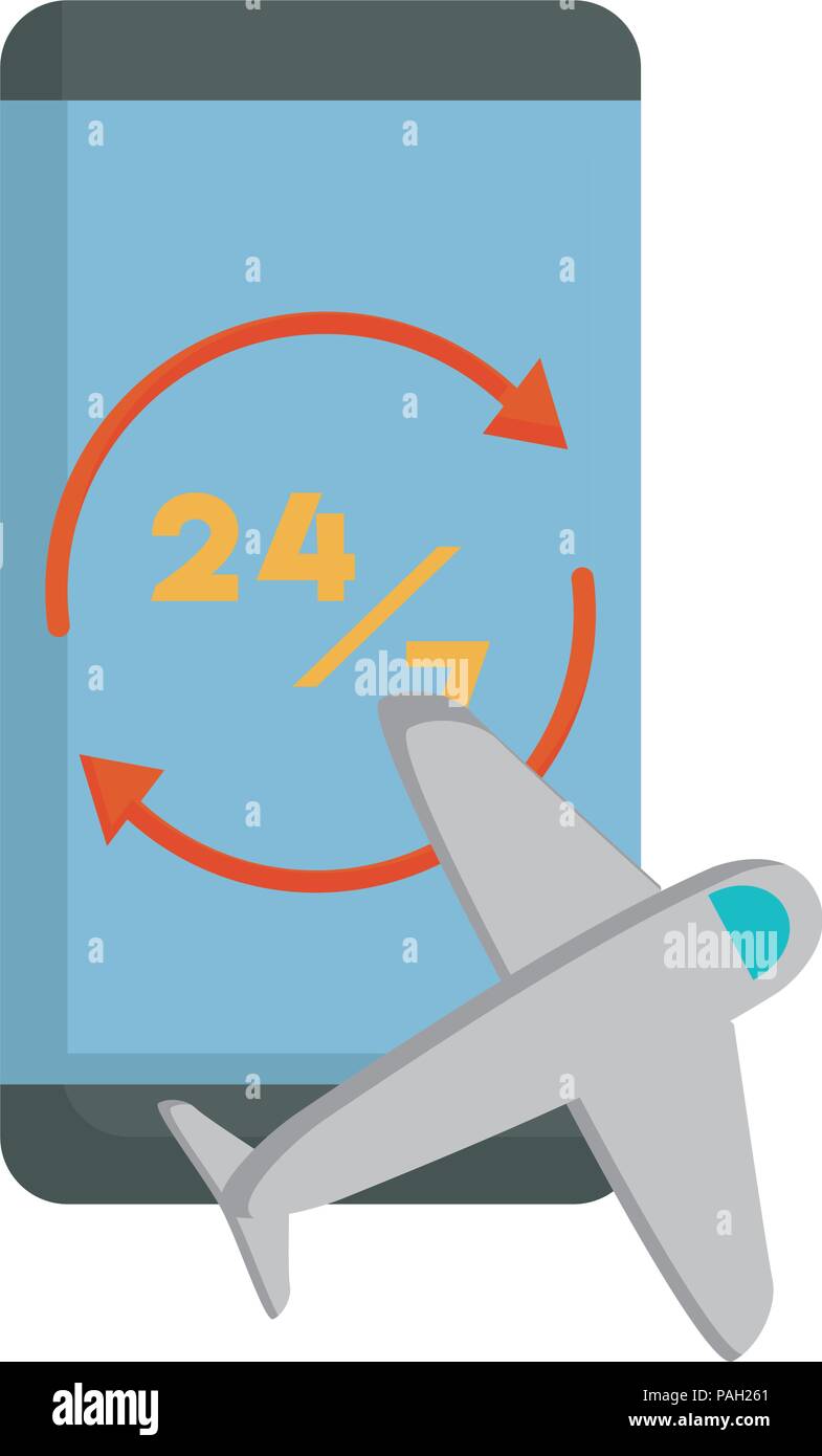 smartphone and airplane icon over white background, vector illustration ...