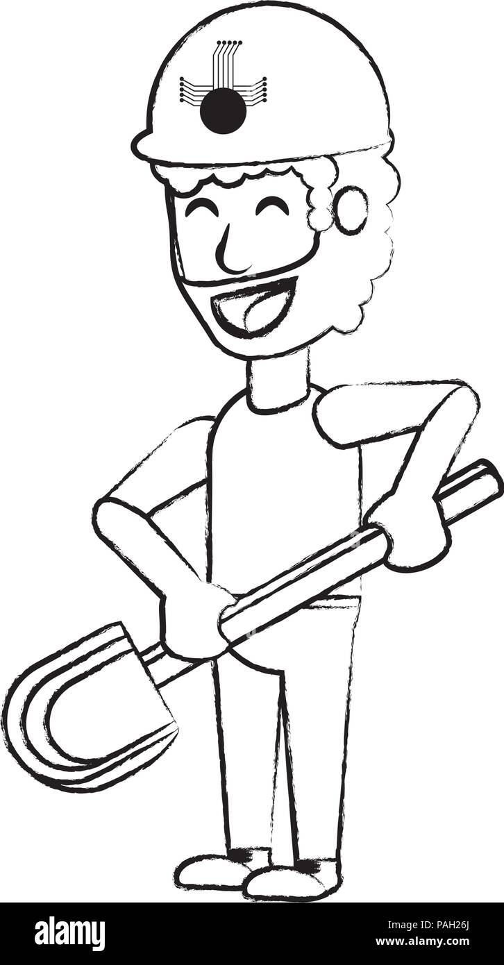 cartoon man with shovel icon over white background, vector illustration ...