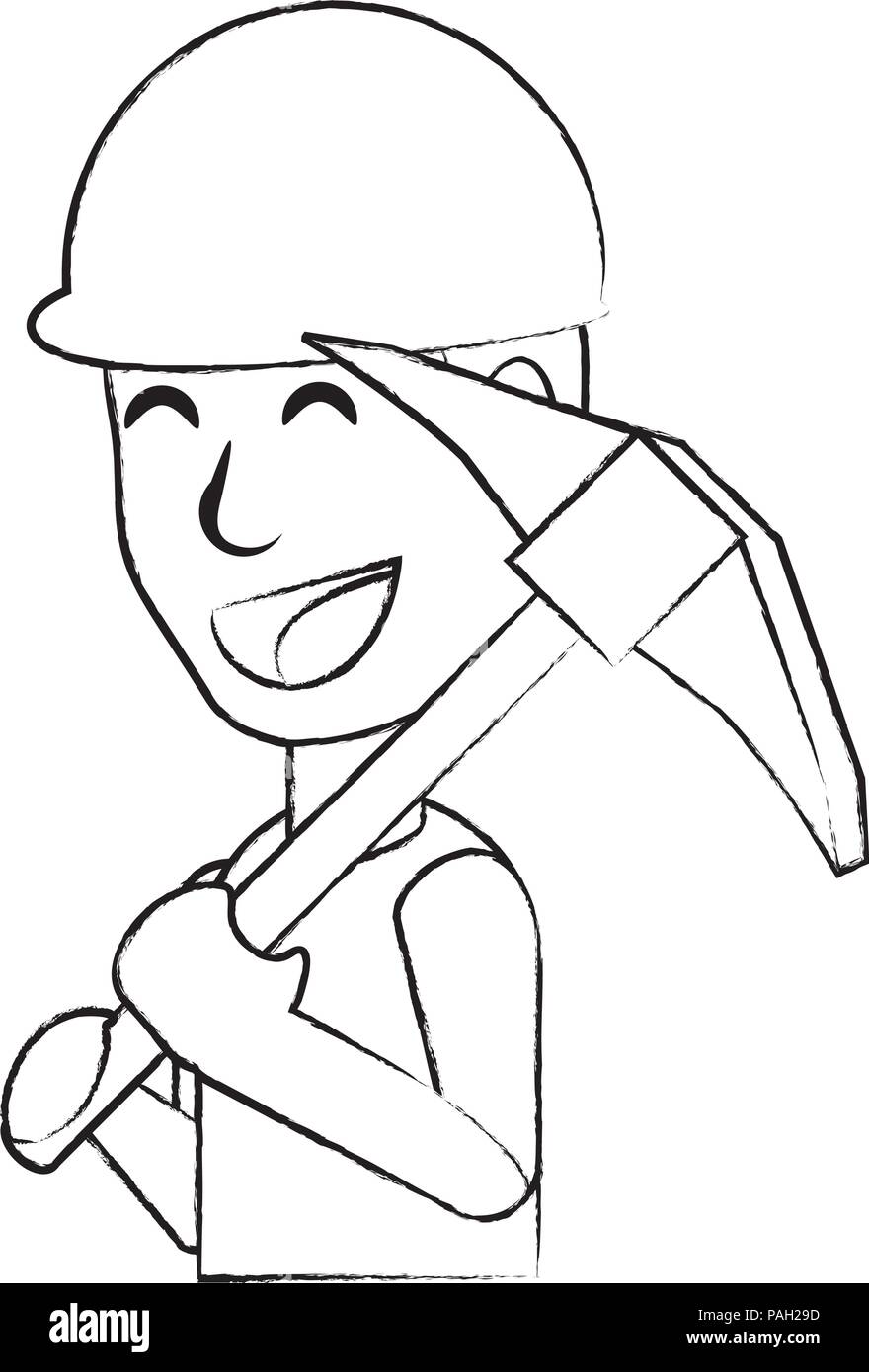 cartoon man with pickaxe icon over white background, vector ...