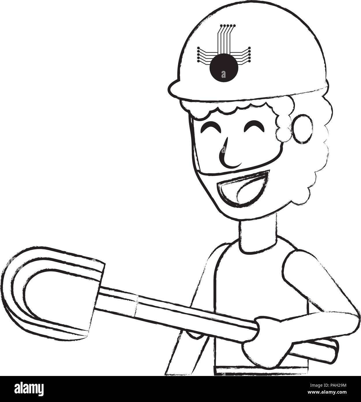 cartoon man with shovel icon over white background, vector illustration ...