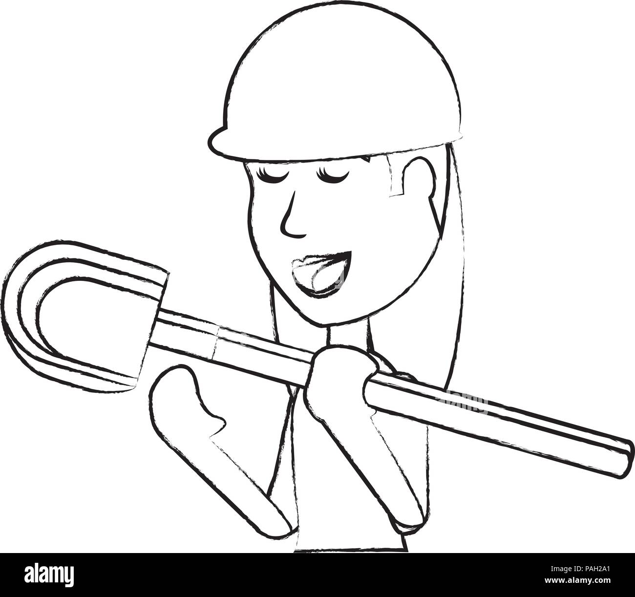 cartoon man with shovel icon over white background, vector illustration ...