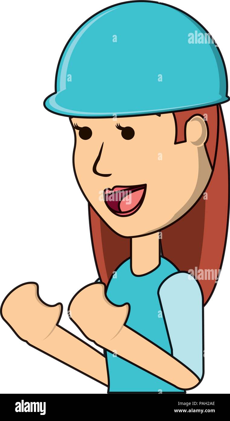 cartoon woman with safety helmet icon over white background, vector ...