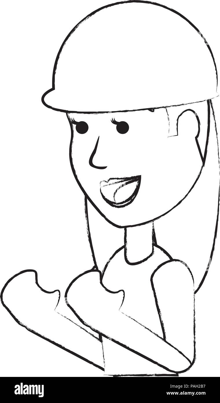 cartoon woman with safety helmet icon over white background, vector ...