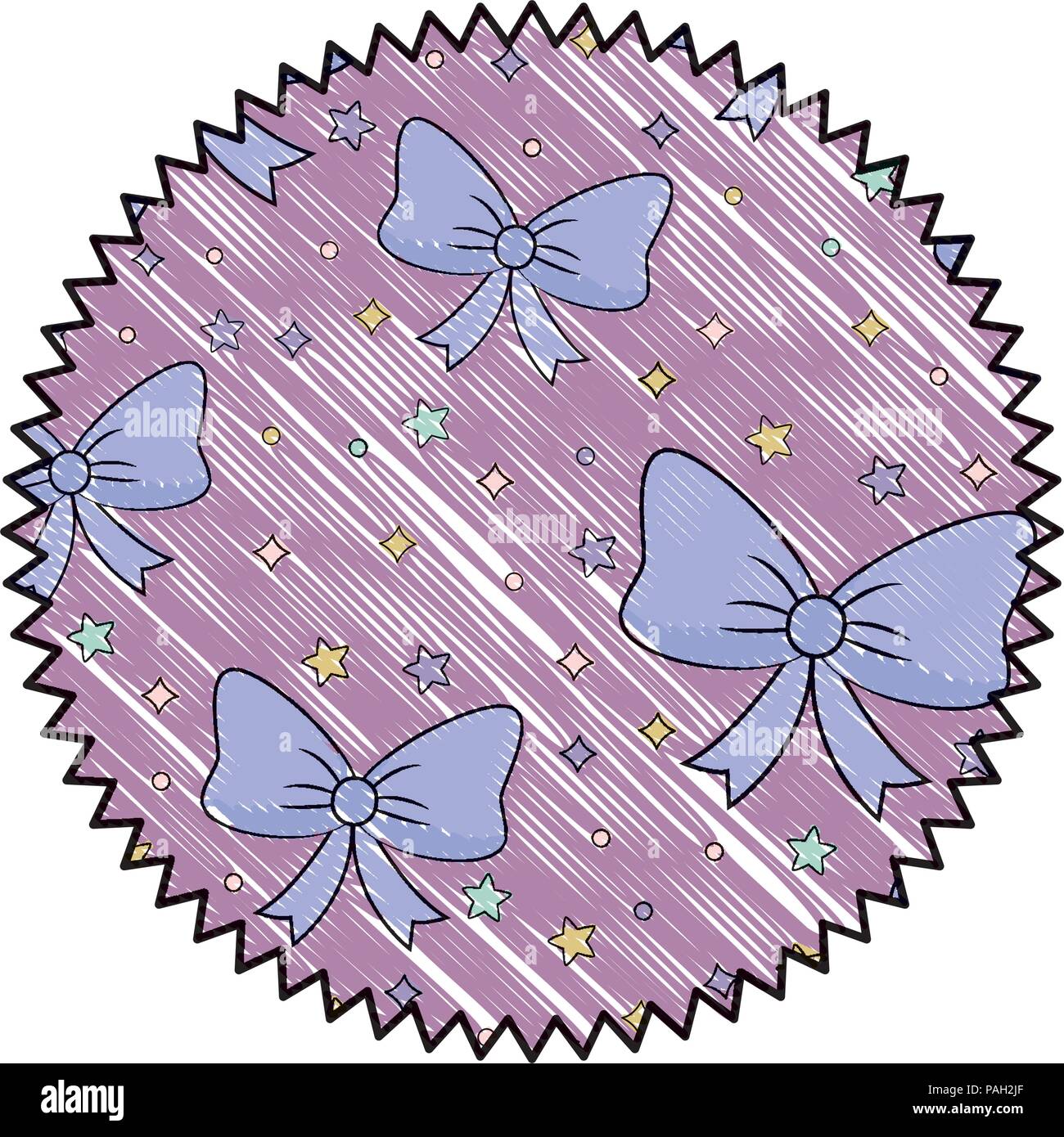 seal stamp with Decorative bows and stars pattern over white background ...