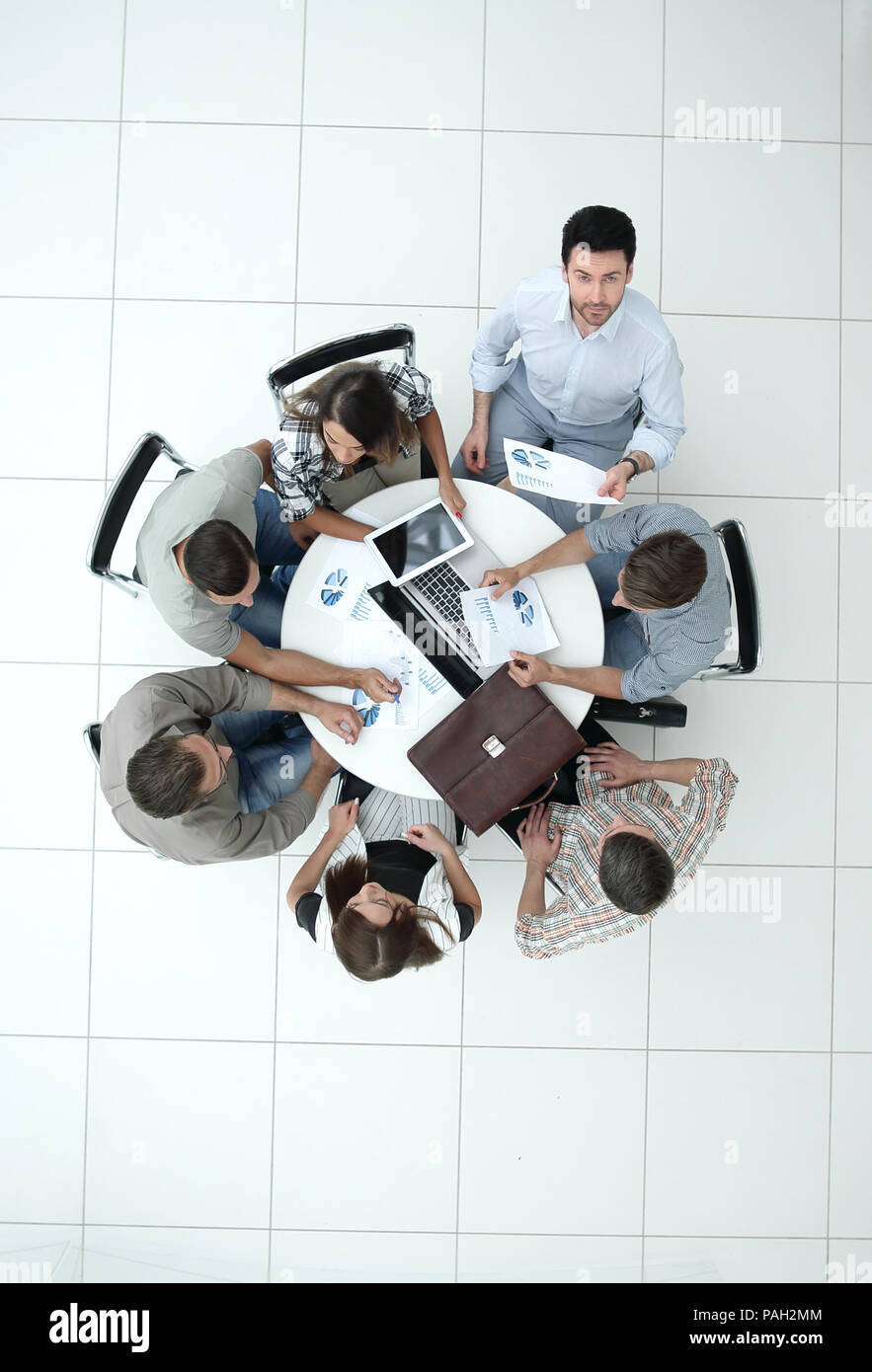 top view.employees work with financial documents Stock Photo - Alamy