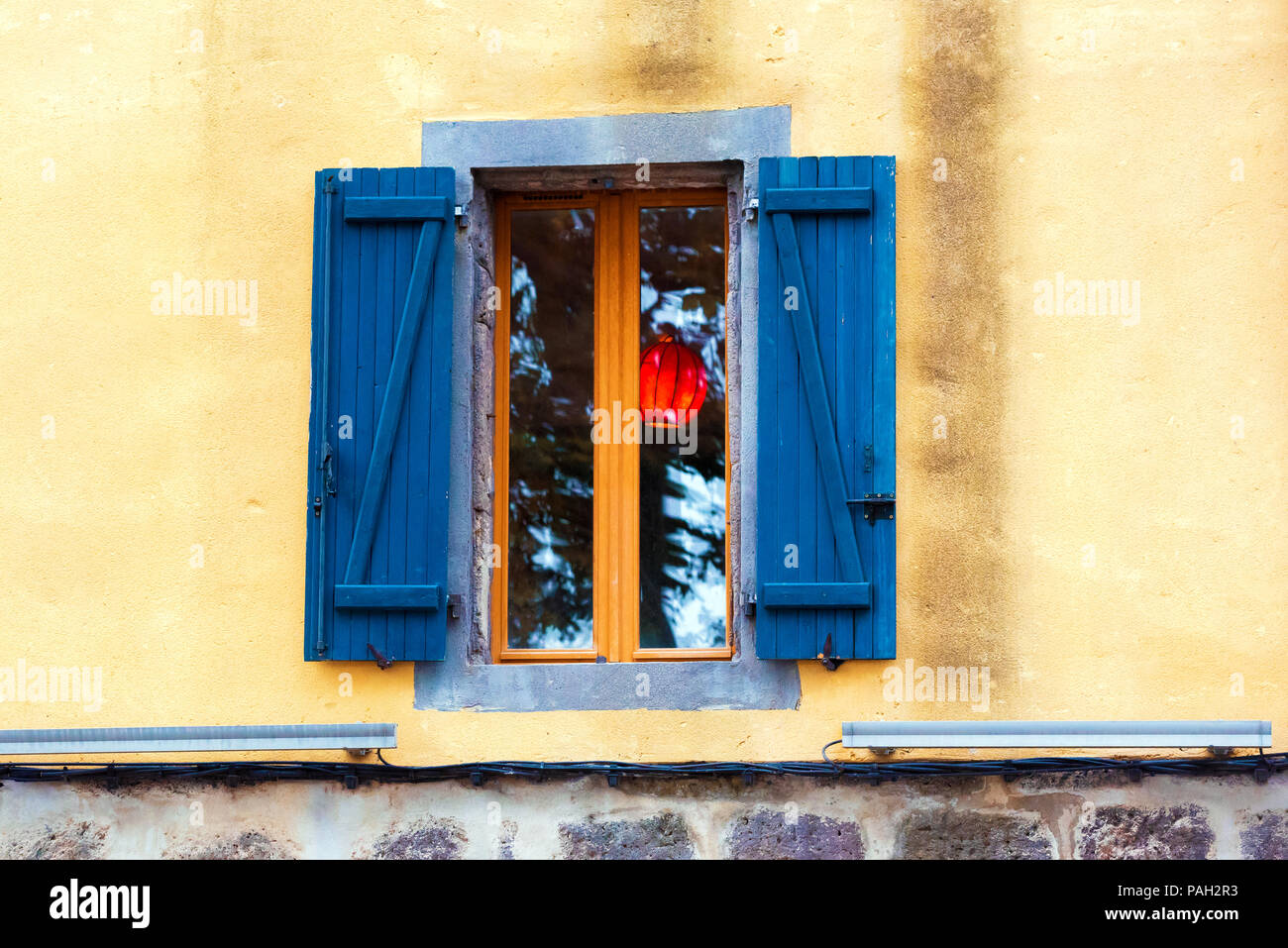 Traditional French window with shutters, Agde, France. Copy space for ...