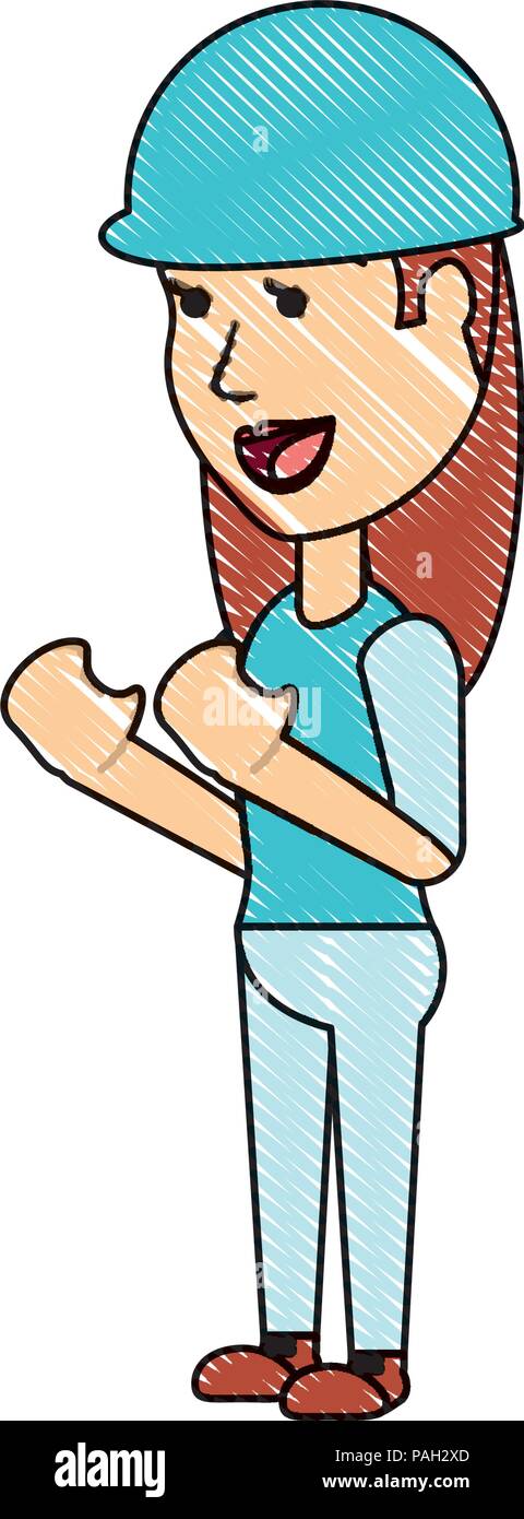 cartoon woman with safety helmet icon over white background, vector ...