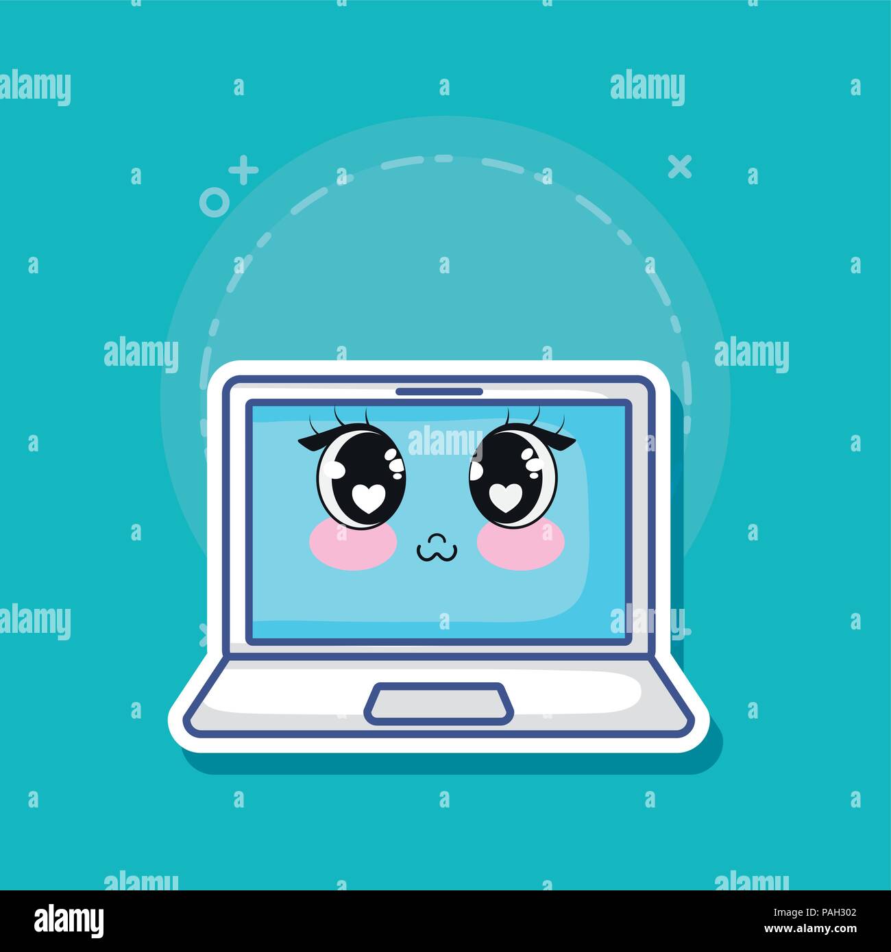 Kawaii laptop computer over blue background, colorful design. vector ...
