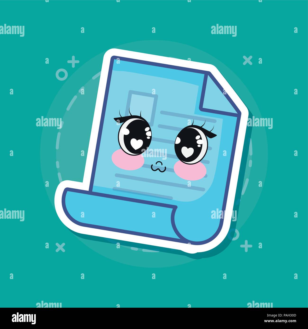 Kawaii document over green background, colorful design. vector ...