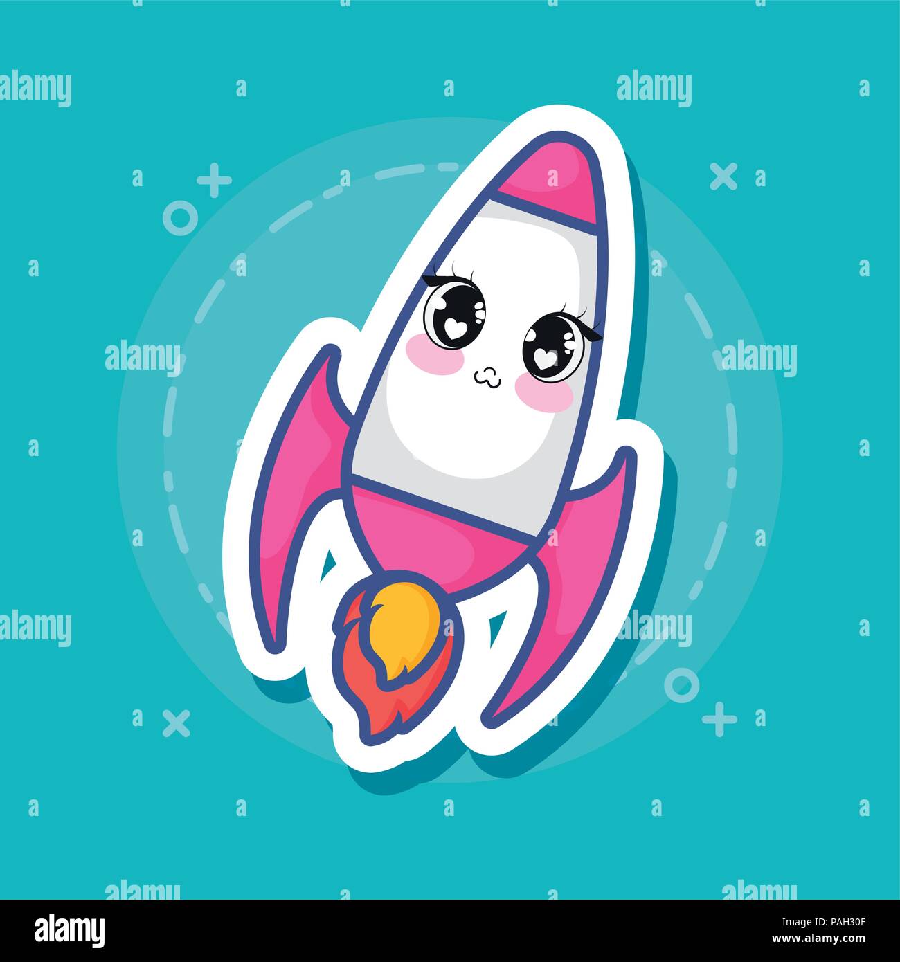 Kawaii rocket over blue background, colorful design. vector ...