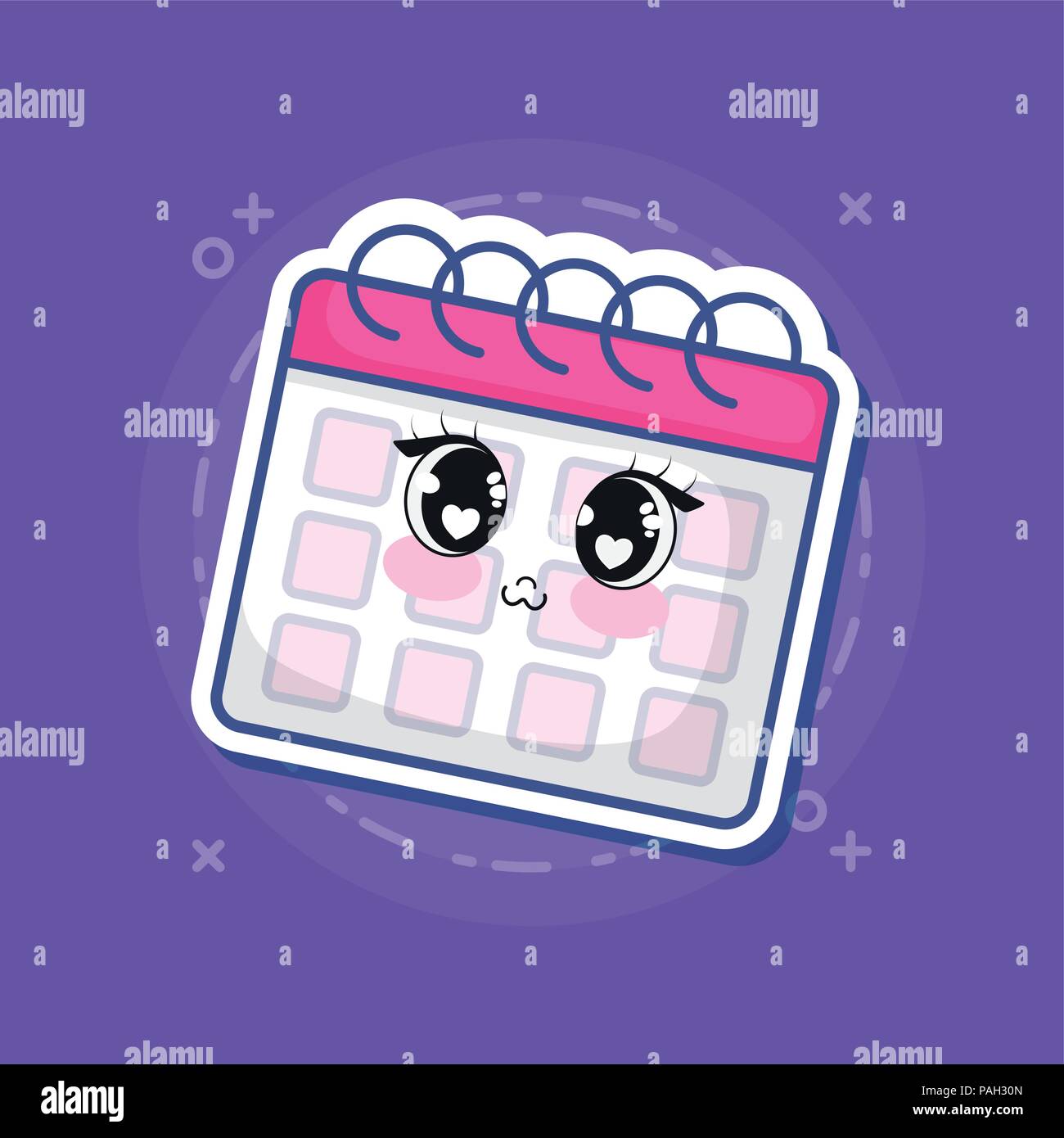 Kawaii calendar over purple background, colorful design. vector ...