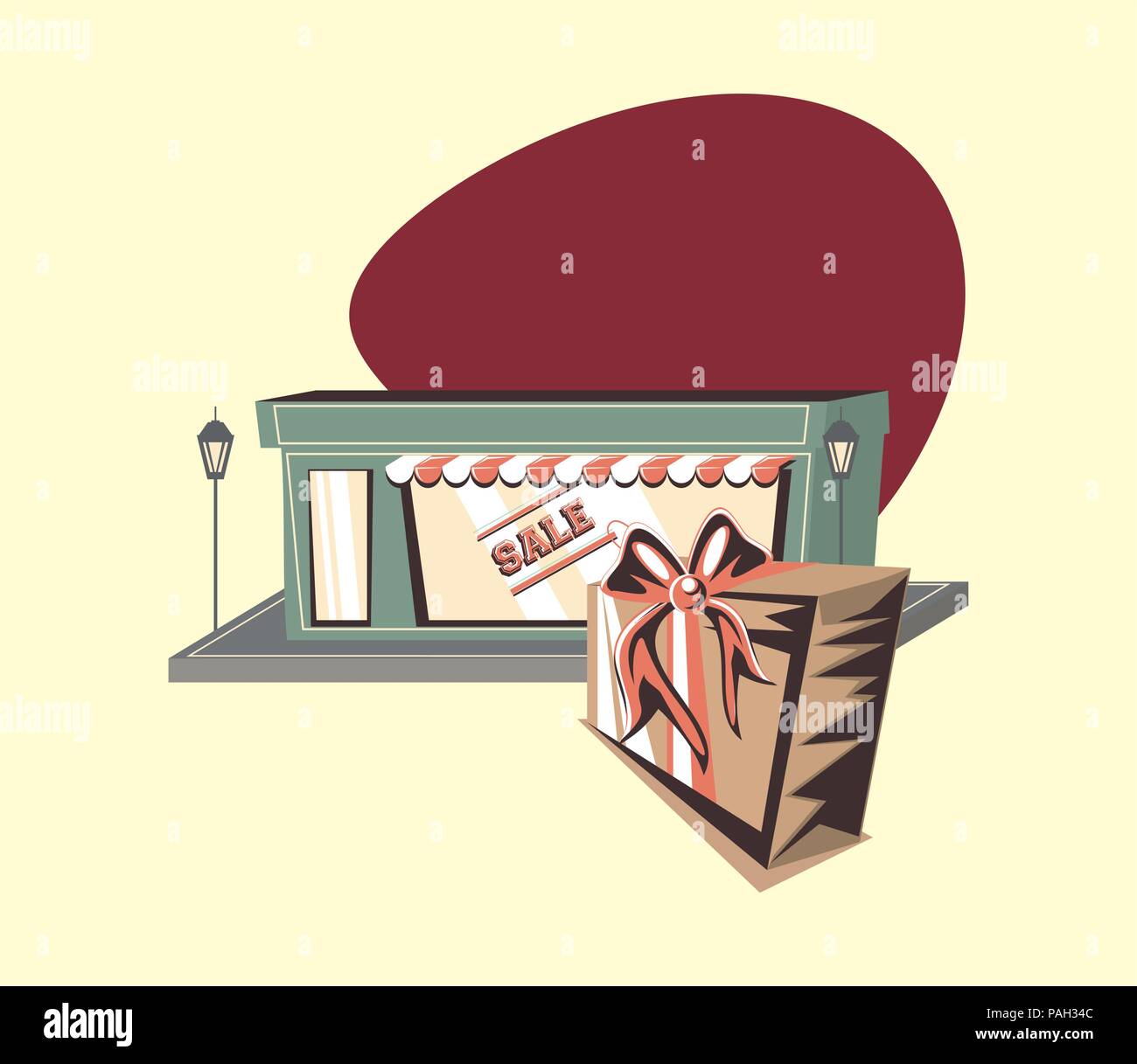 store sale offer gift box vintage retro style vector illustration Stock ...