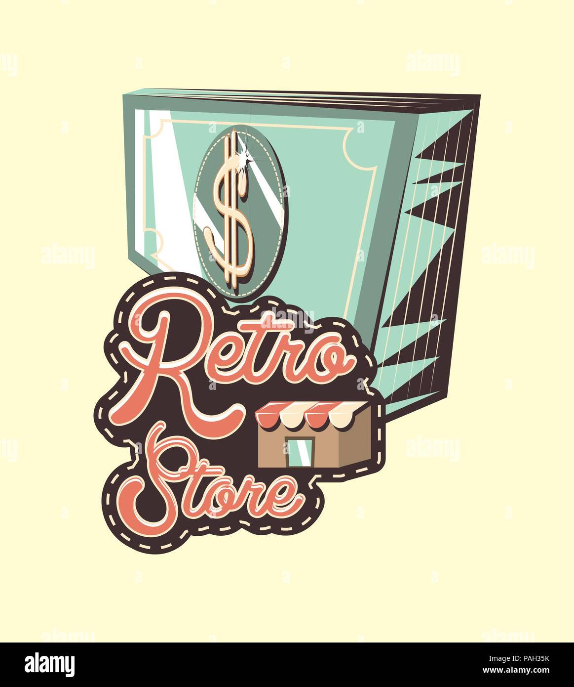 retro store dollar banknote cash sticker grunge style vector ...