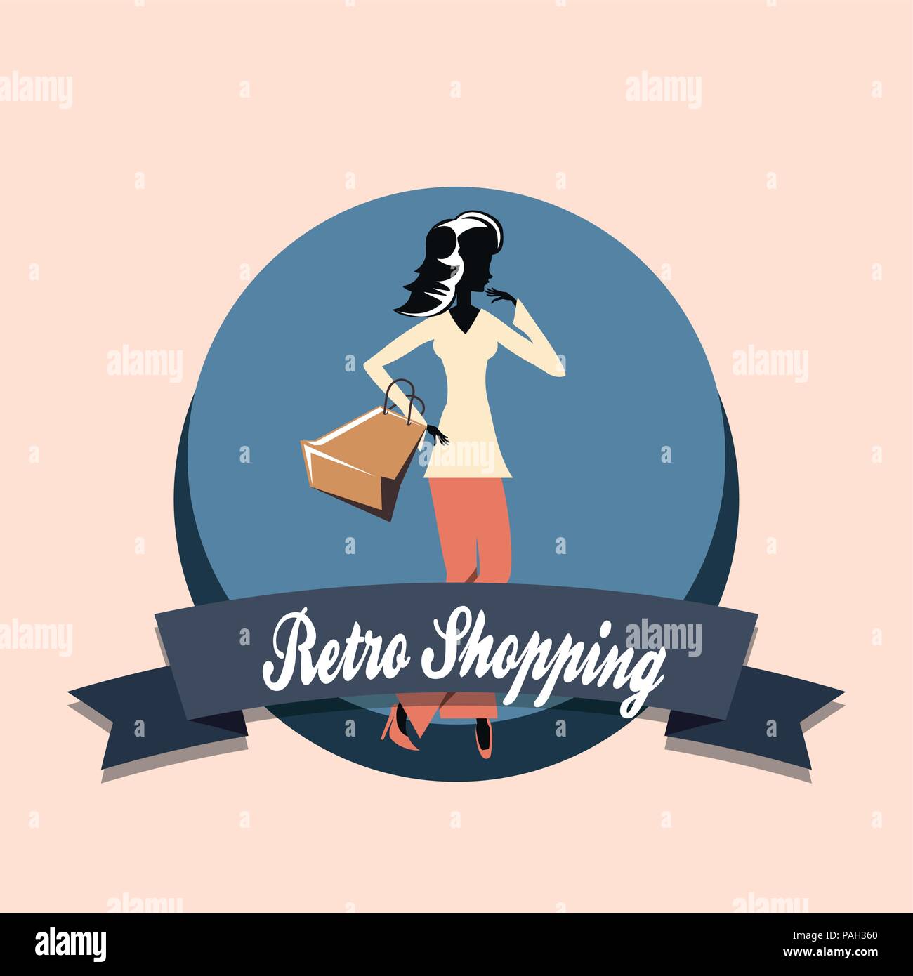 woman silhouette retro shopping bag style emblem vector illustration ...