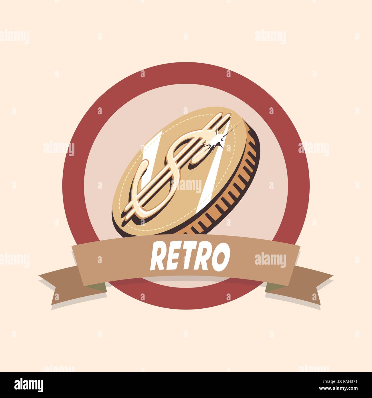 dollar coin currency retro shopping vintage label vector illustration ...