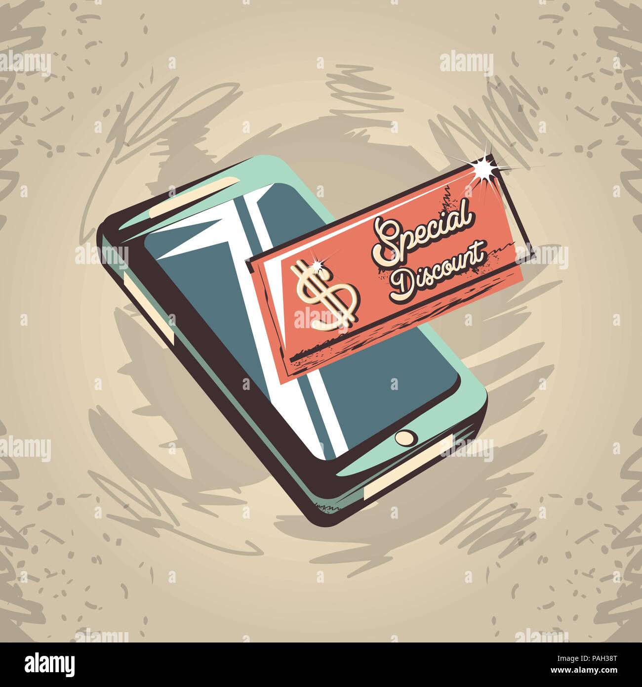 cellphone special discount coupon retro style vector illustration Stock ...