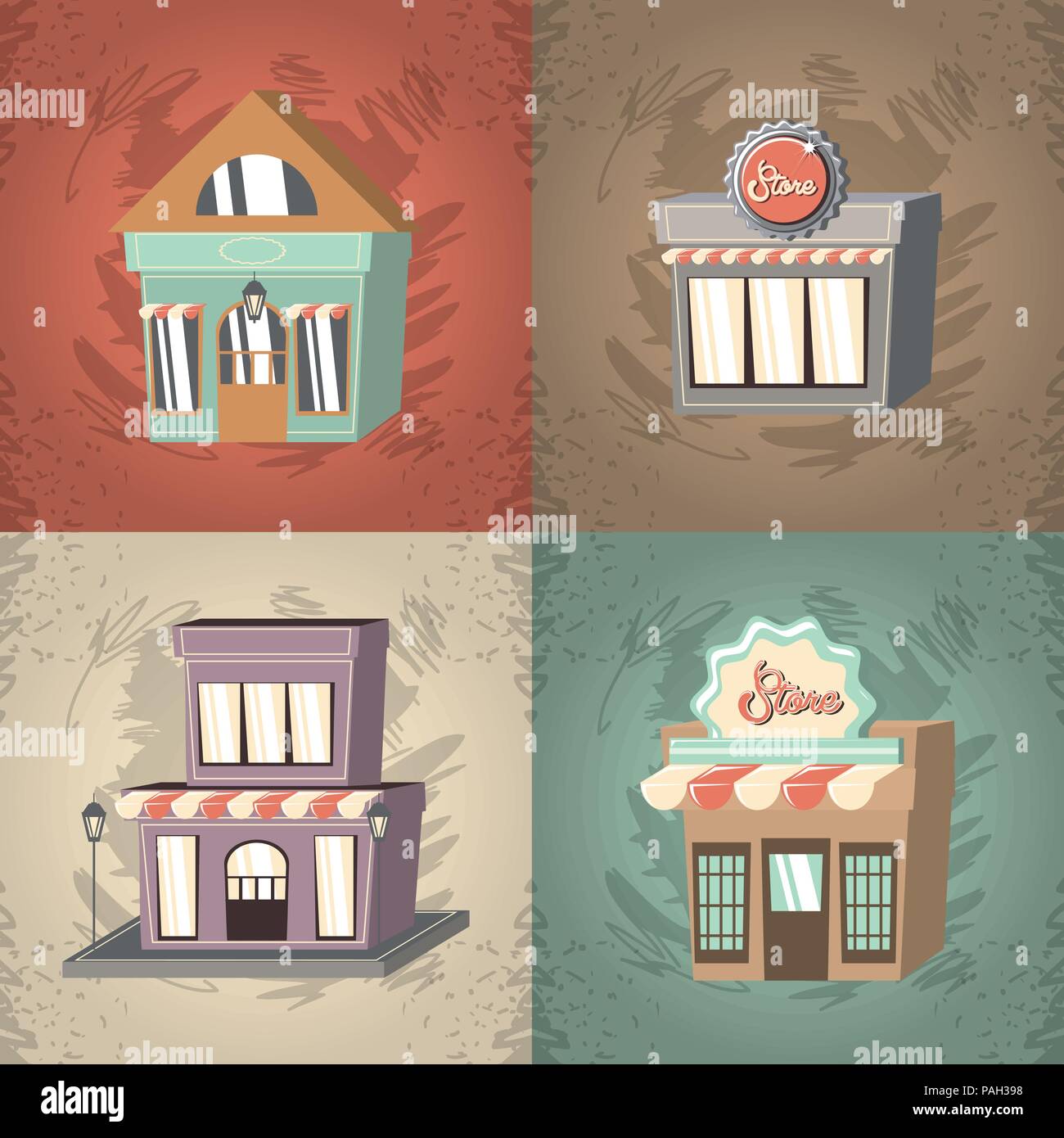 retro store building facade exterior set vector illustration Stock ...