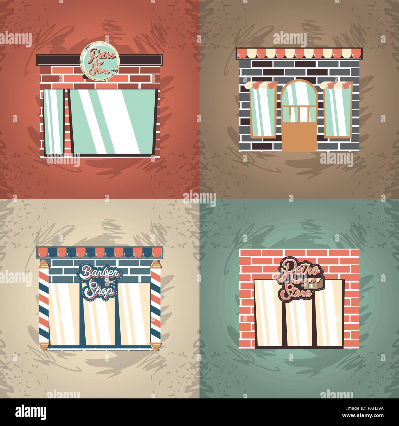 retro store building facade exterior set vector illustration Stock ...